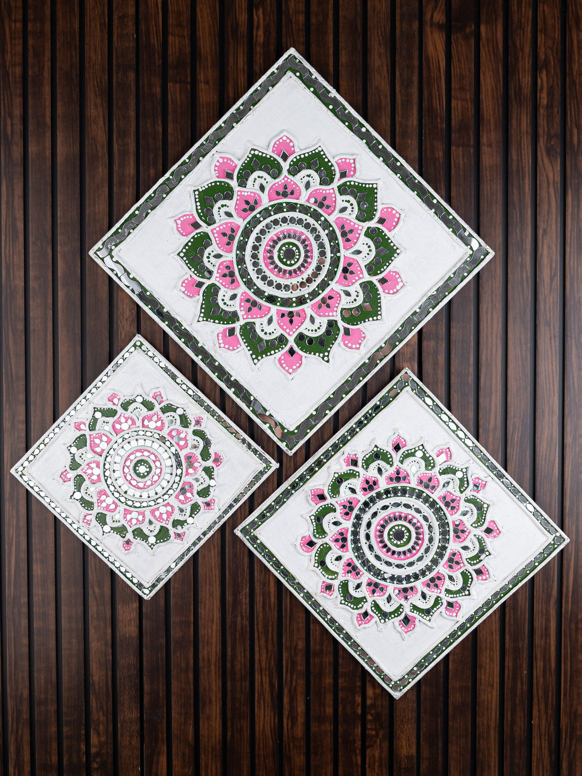 Exclusively Hand Crafted Square Shaped Lippan art Wall decor - Set of