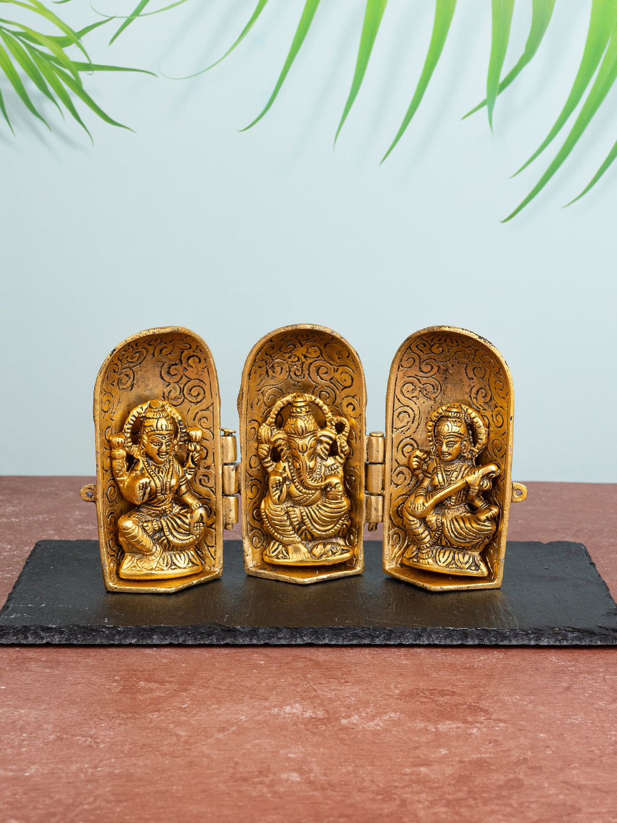 Metal Round Folded Temple Laxmi Ganesh Saraswati Darbar