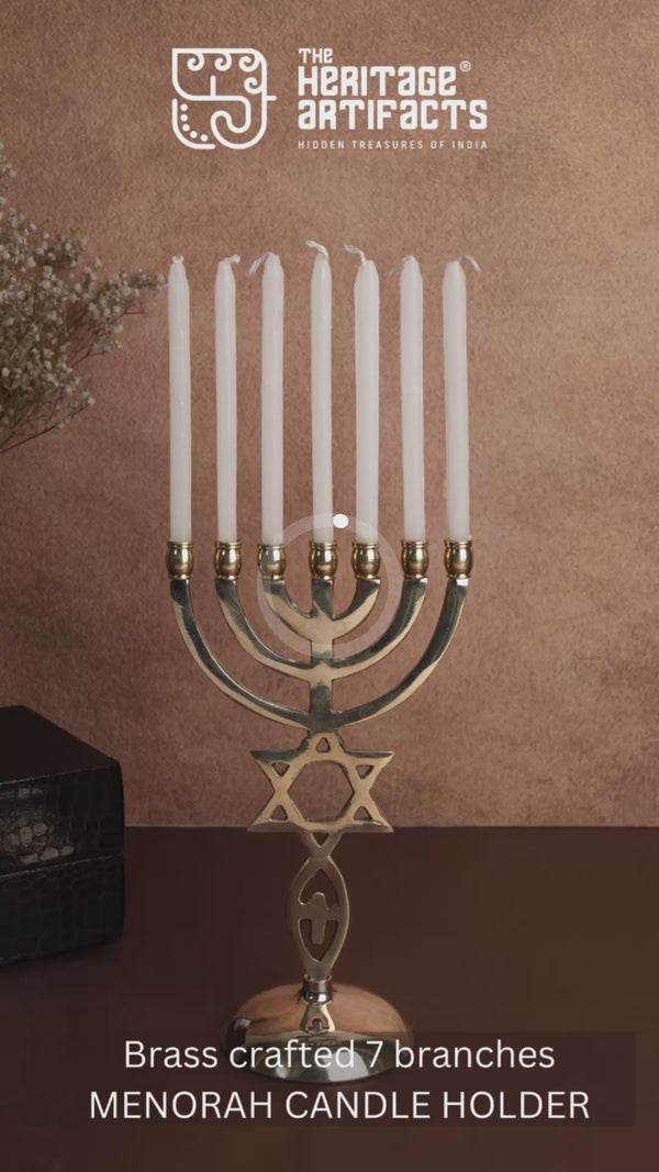 Brass crafted 7 branches Menorah candle holder - 8 inches