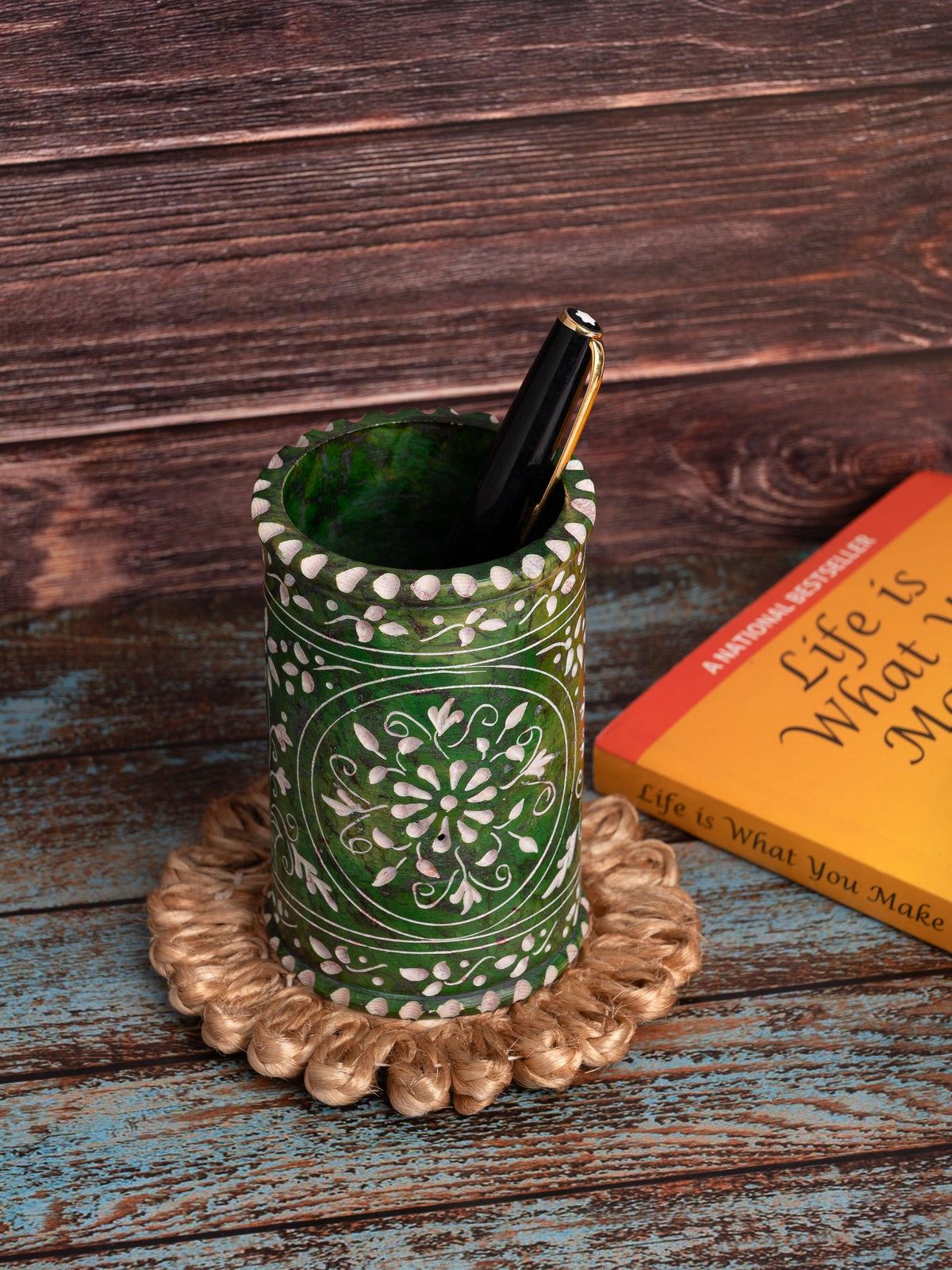 Green Soapstone Handcrafted Pen Holder | Heritage Artifacts