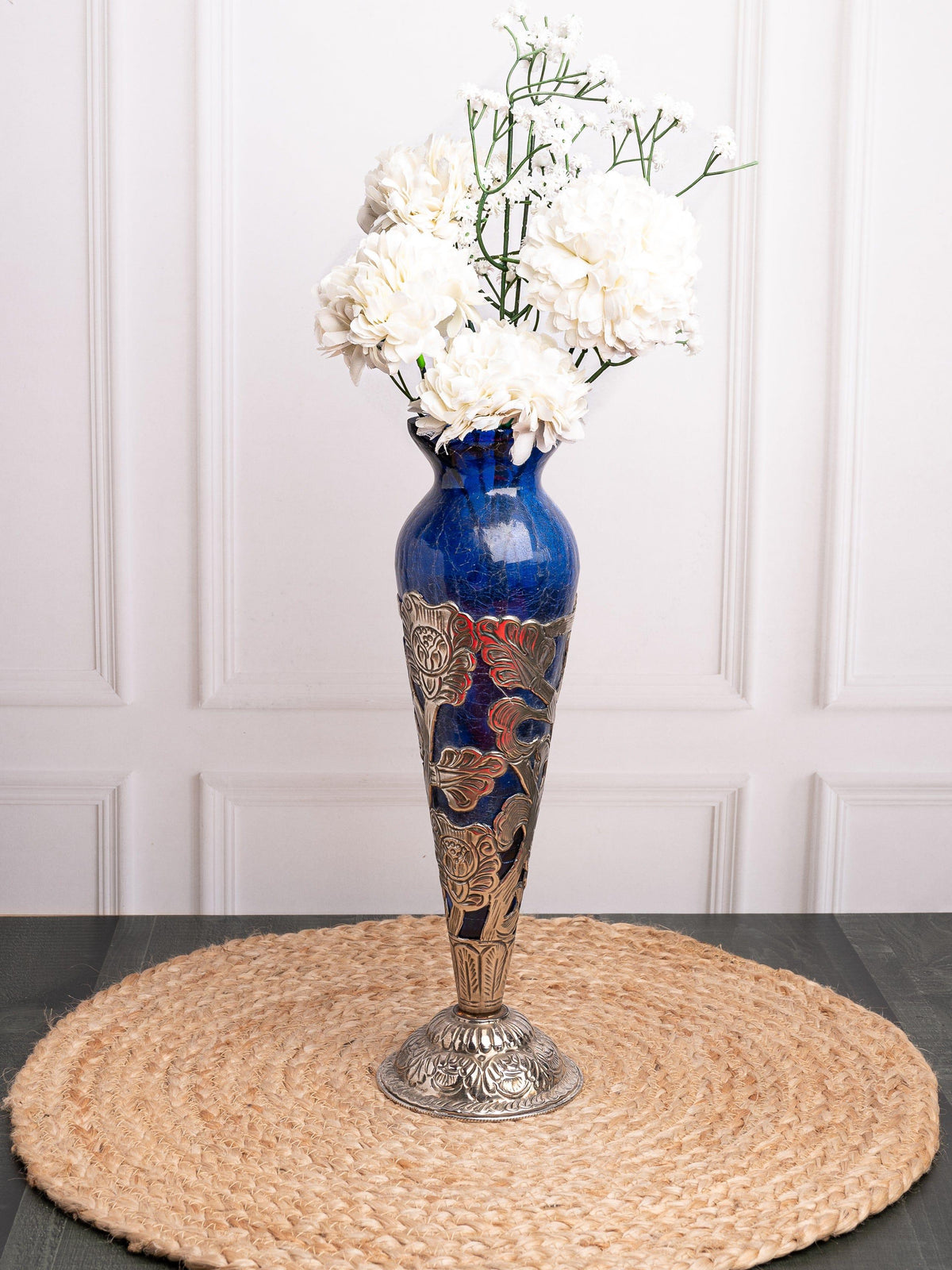 Antique Blue Glass Vase: 13 Inches Elegance - Explore Now