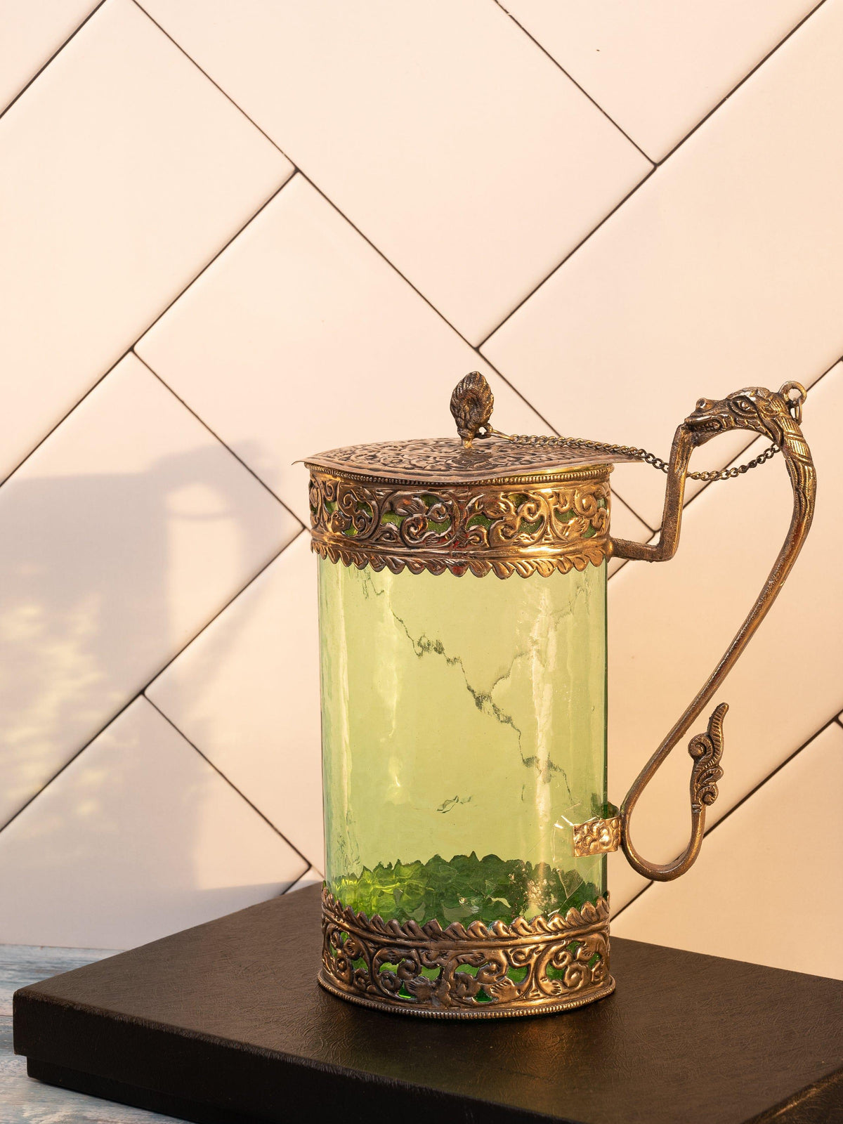 Vintage Green Glass Jug: Elegant Tableware - Shop Now