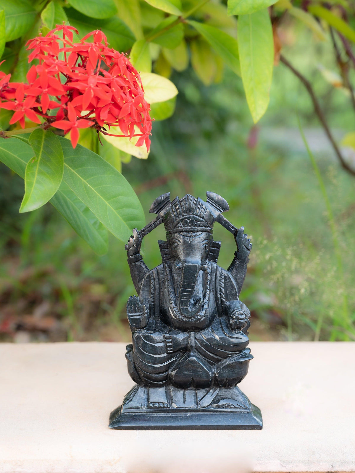 Exquisite 6-Inch Lord Ganesh Idol | Handcrafted Black Stone