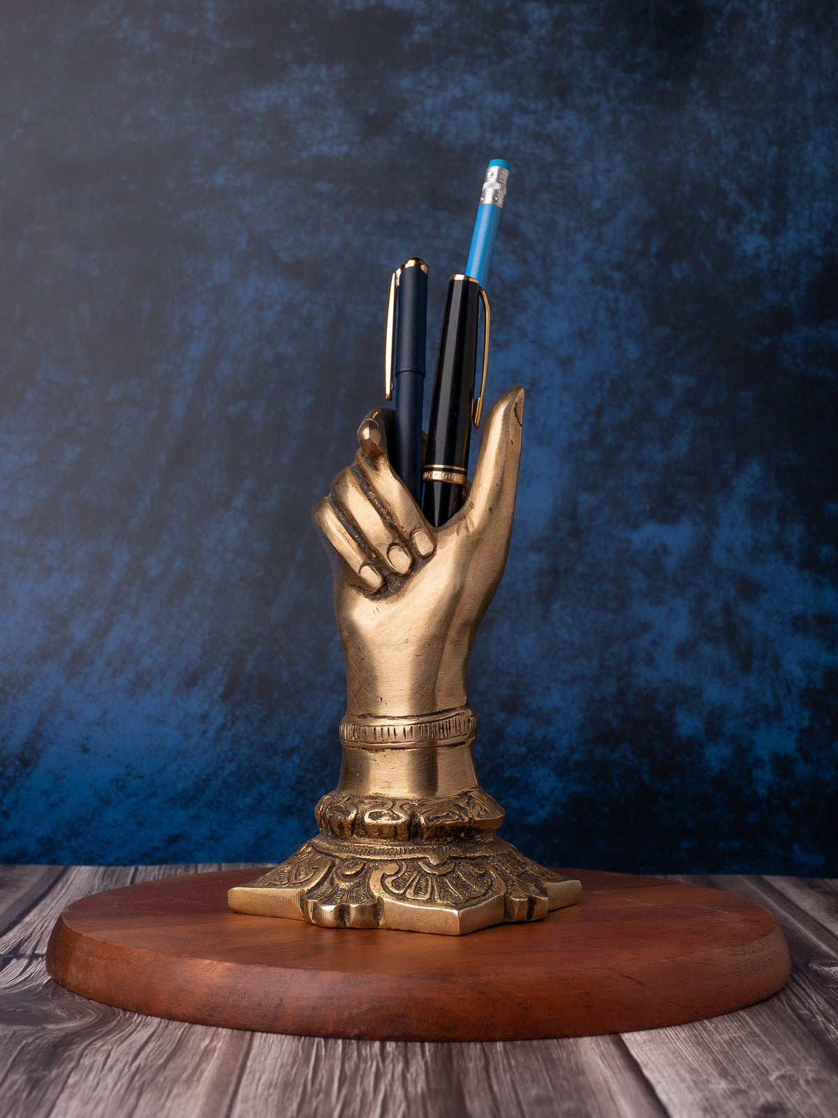 Stylish Brass Hand Pen Holder - 6